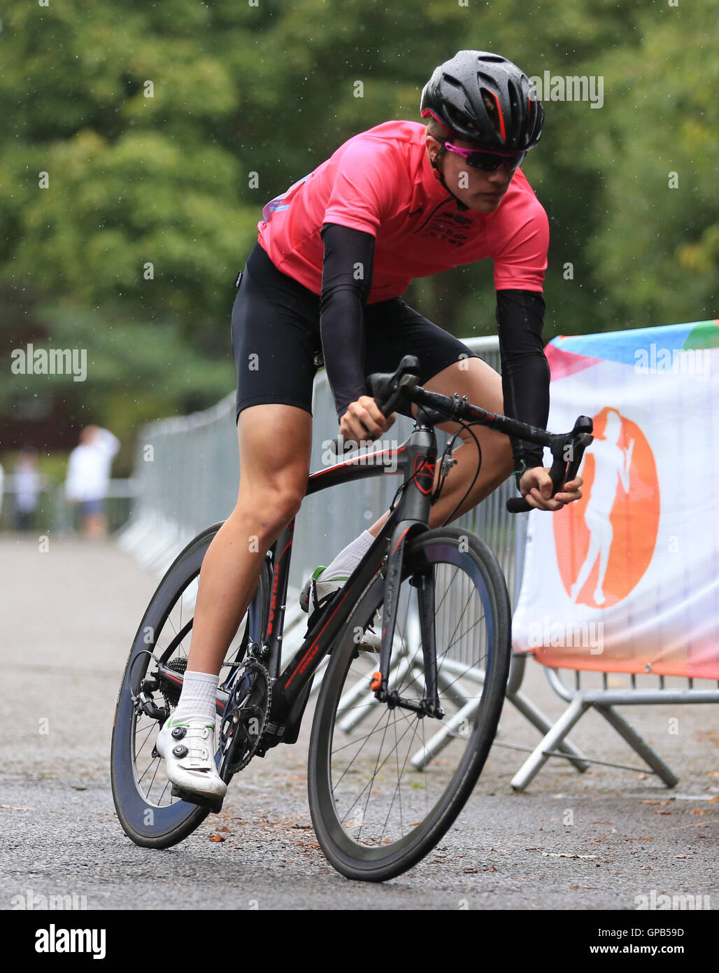 A cyclist representing Yorkshire competes in the street sprint trials ...