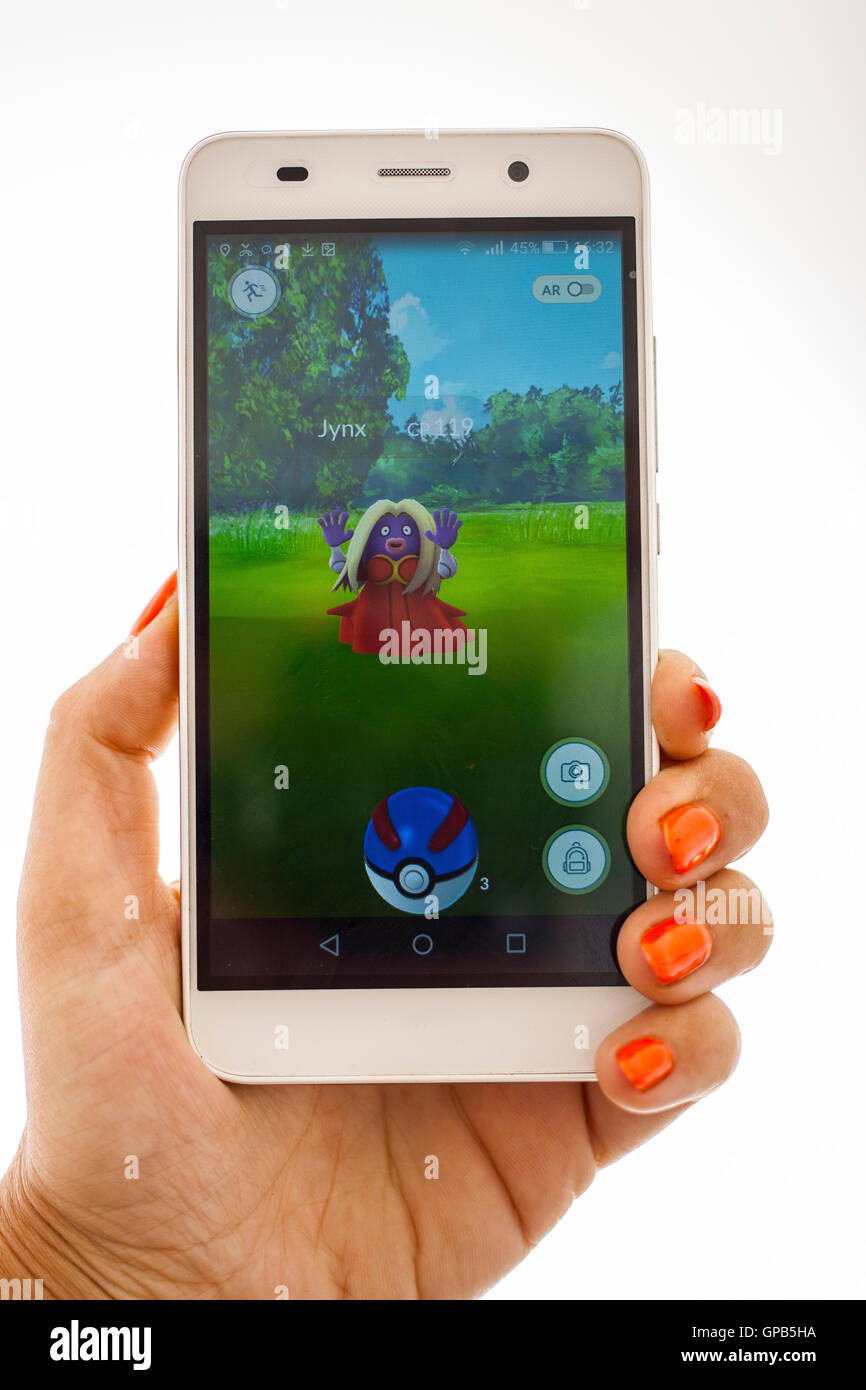 pokeball great ball blue superball pokemon on white background in woman ...