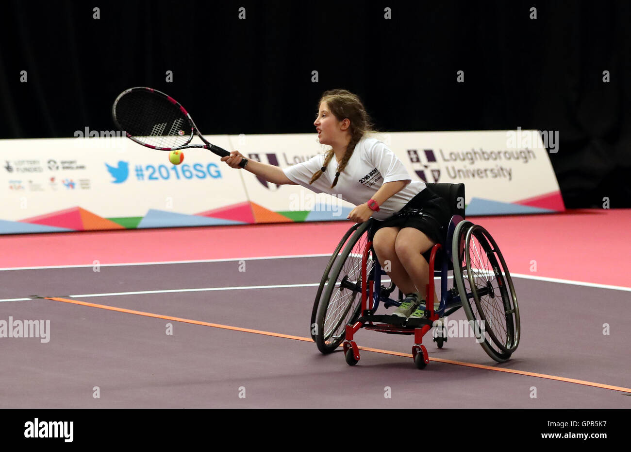 England's Kate and Martha Harris in action during their Girls doubles ...
