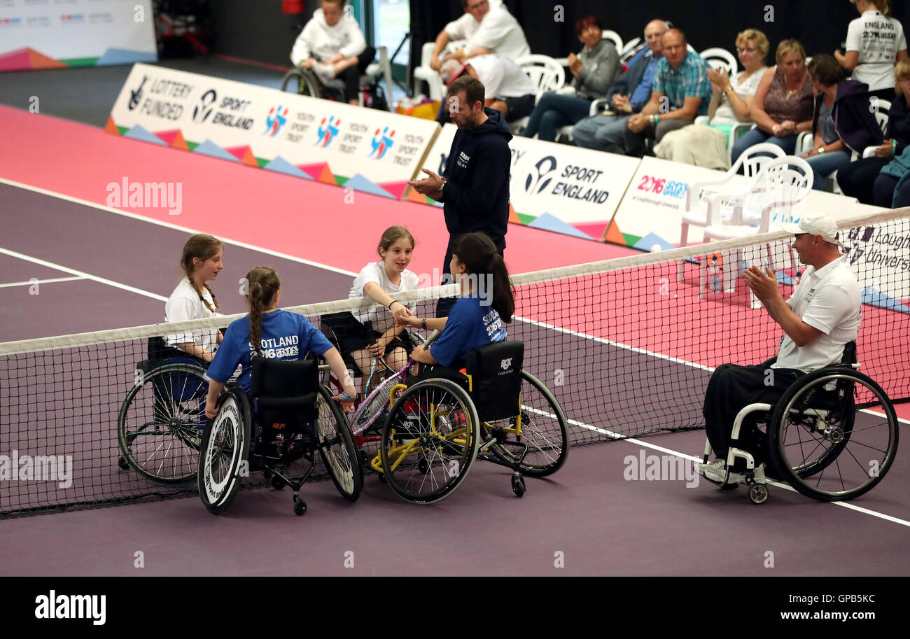 England's Kate and Martha Harris shake hands with Scotland's Jade ...