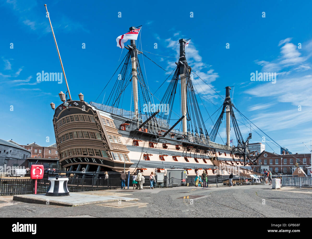 Rear view of HMS Victory at Portsmouth Historic Dockyard Portsmouth ...