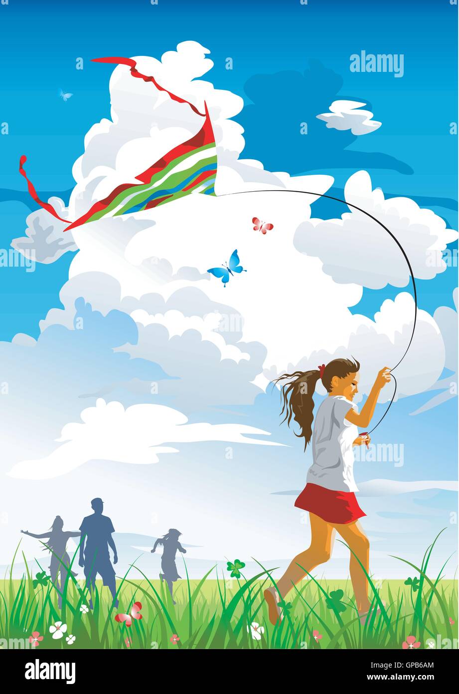 Girl flying kite Stock Vector Image & Art - Alamy