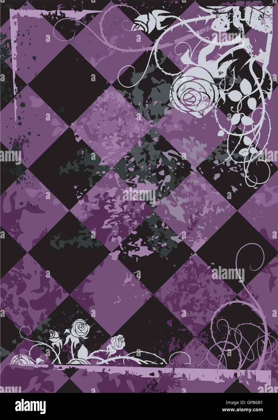 vintage roses frame on squared violet background Stock Vector Image ...