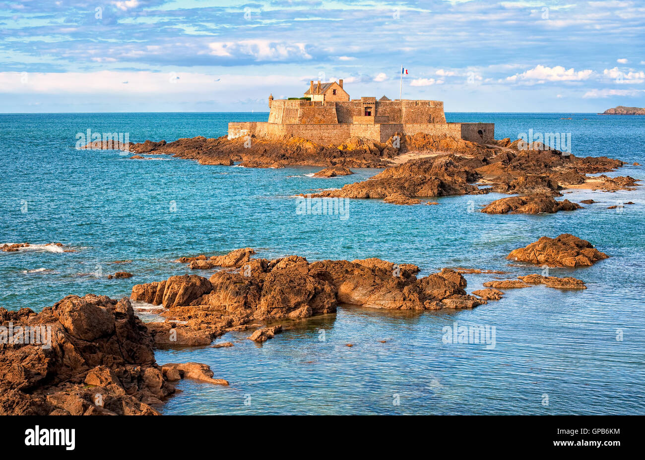 National Fort on tidal island Petit Be in English Channel, Saint-Malo ...