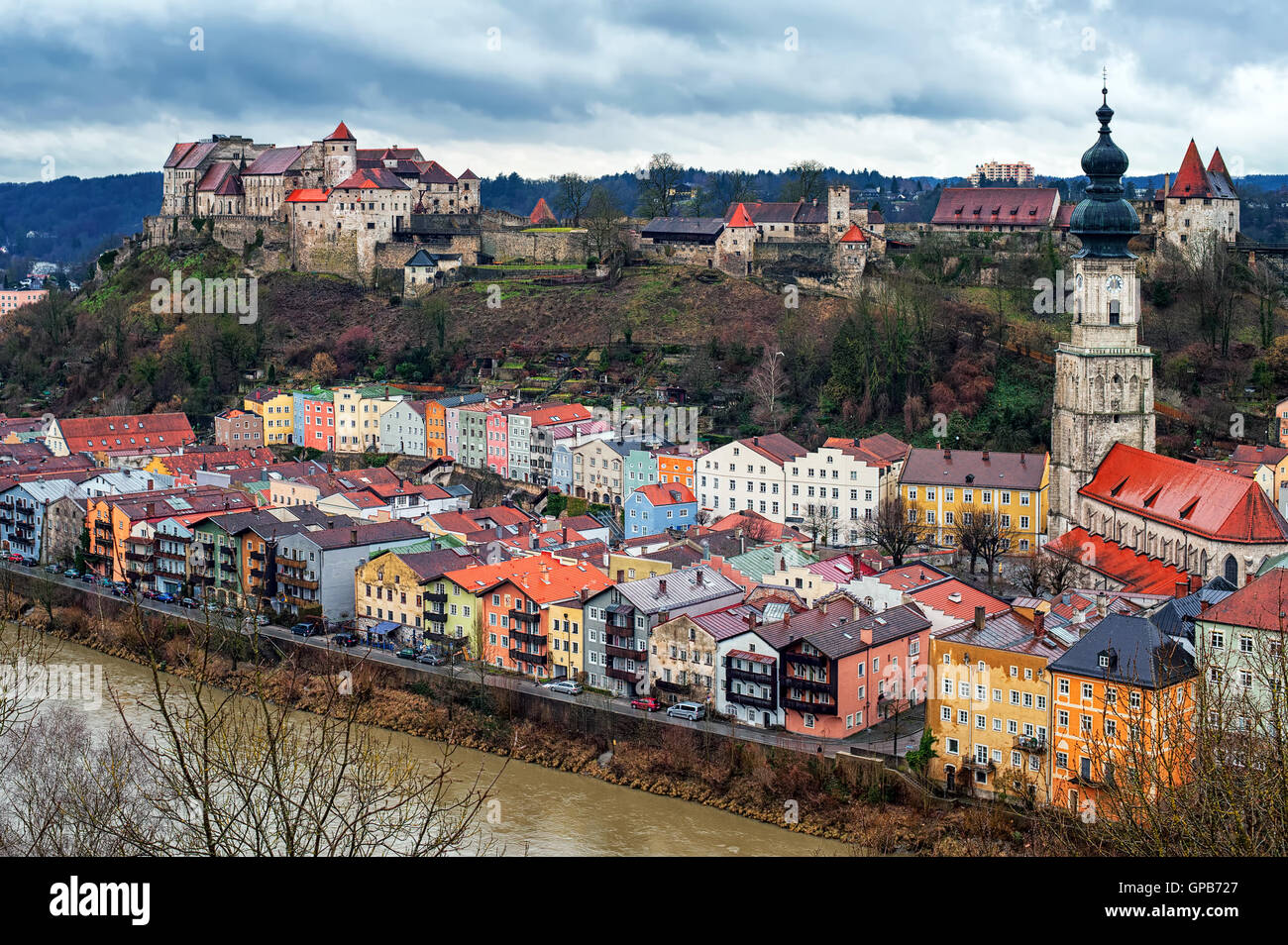Burghausen on the river Salzach is a former capital of Bavaria, Germany ...