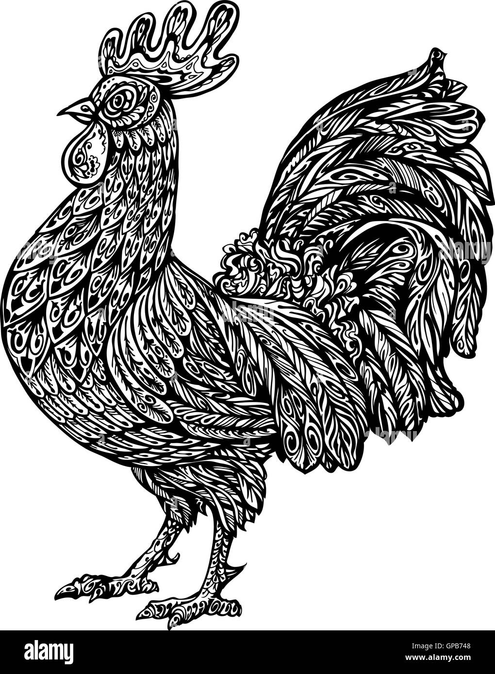 Hand drawn cockerel. Ethnic patterns. Vector illustration Stock Vector ...