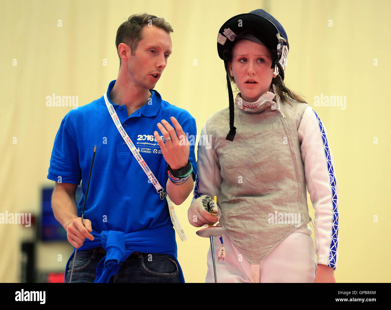 Athlete Mentor Keith Cook (left) speaks with Scotland's Mhairi ...