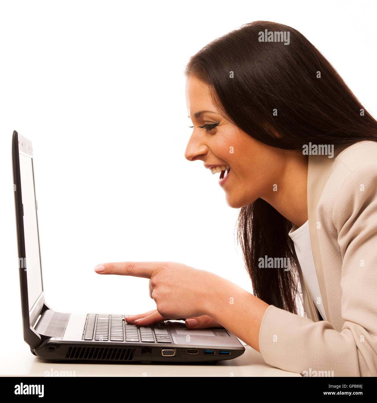 Excited woman computer home hi-res stock photography and images - Alamy
