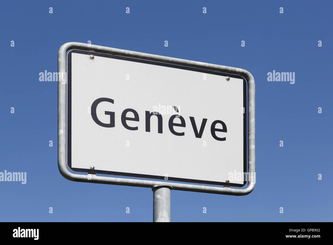 Geneva road sign at the entrance of the city, Switzerland Stock Photo ...