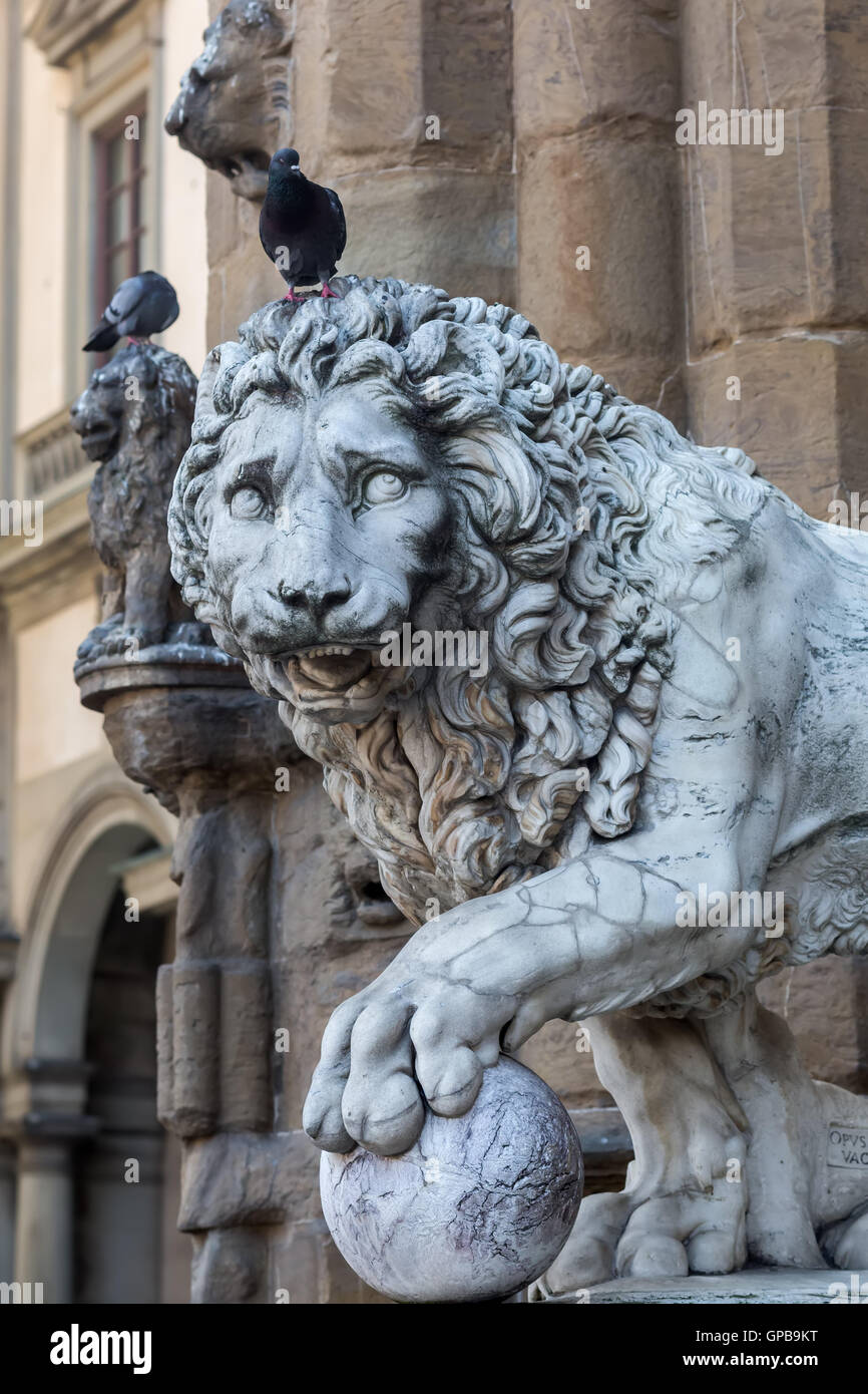 Medici Lion, a marble sculpture at the Loggia dei Lanzi, Florence ...
