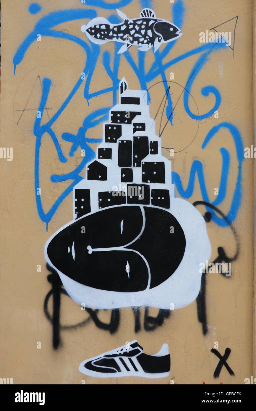 Street Art in Rome representing the sleeping muse of Brancusi Stock ...