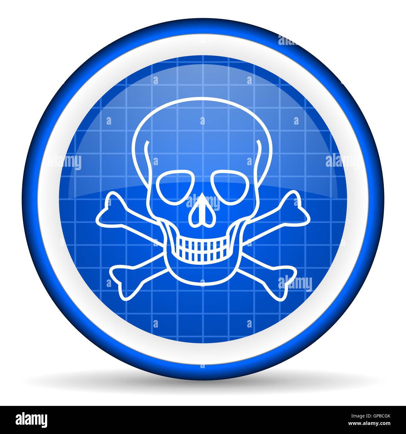 skull blue glossy icon on white background Stock Photo - Alamy