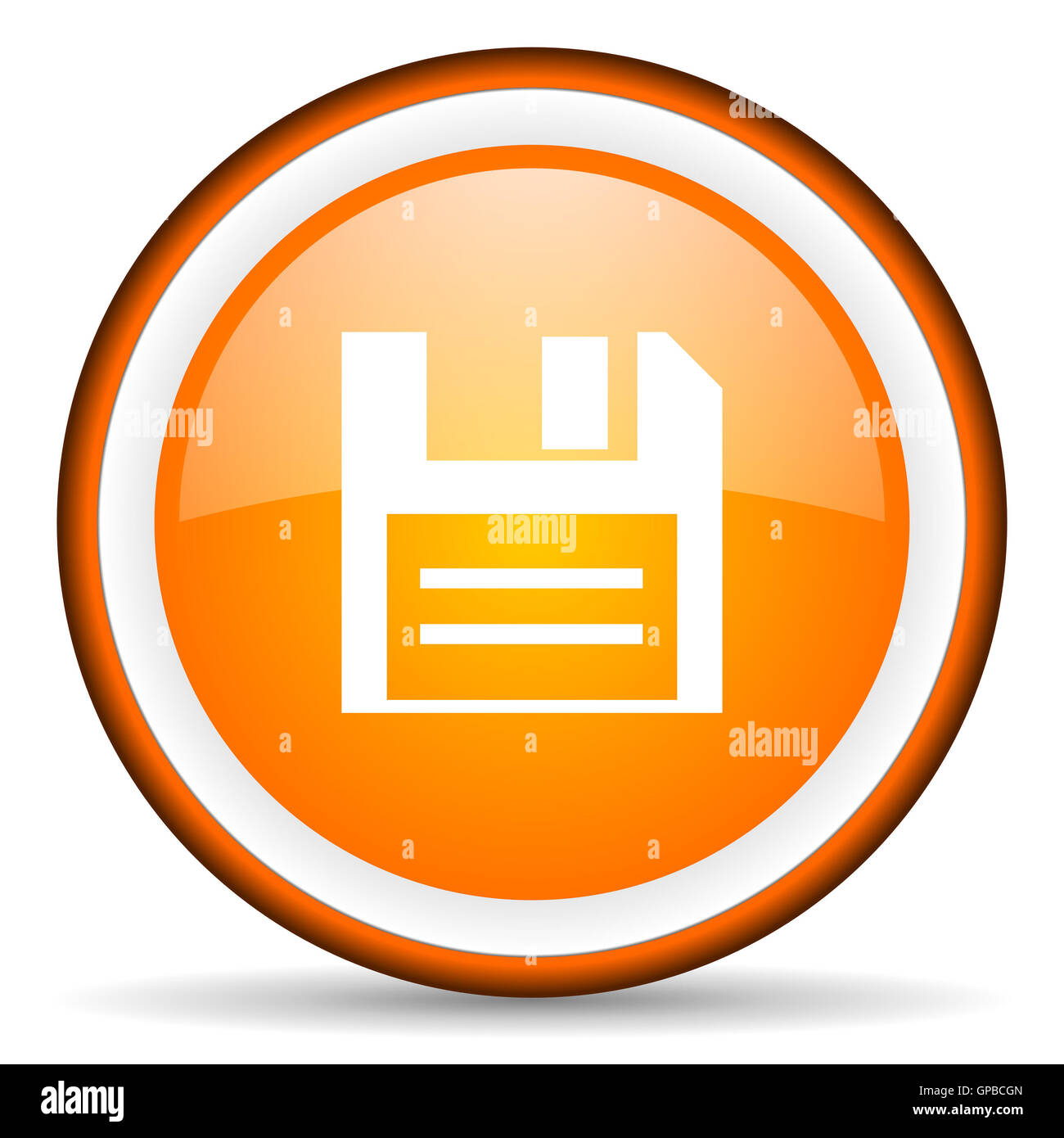 disk orange glossy circle icon on white background Stock Photo - Alamy