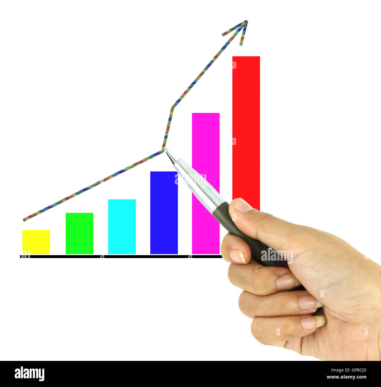 hand pointer a graph on white background Stock Photo - Alamy