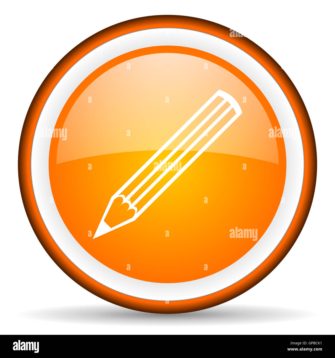 pencil orange glossy circle icon on white background Stock Photo - Alamy