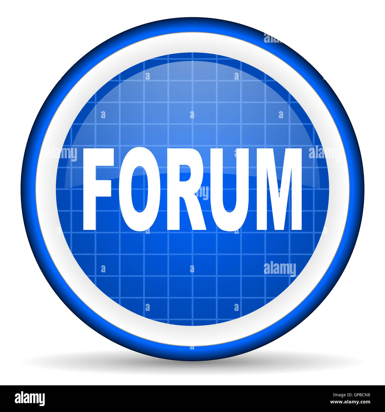 forum blue glossy icon on white background Stock Photo - Alamy
