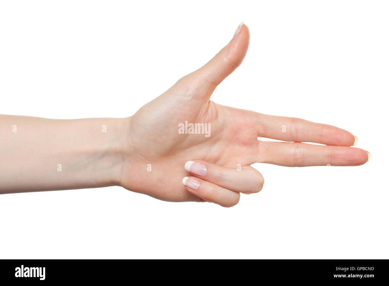 Woman hand pointing right Stock Photo - Alamy