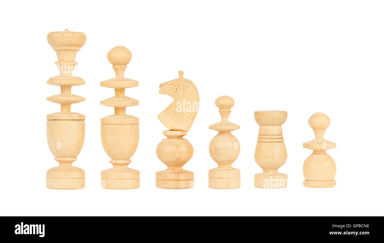 Set of old handcarved chess pieces isolated Stock Photo - Alamy