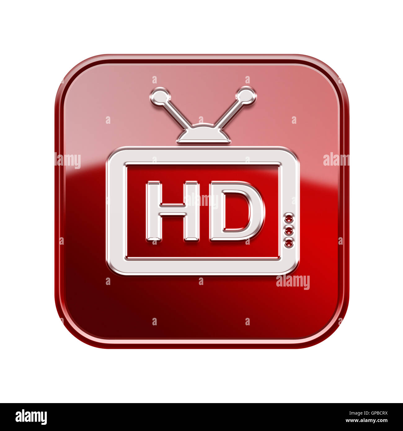TV icon glossy red, , isolated on white background Stock Photo - Alamy