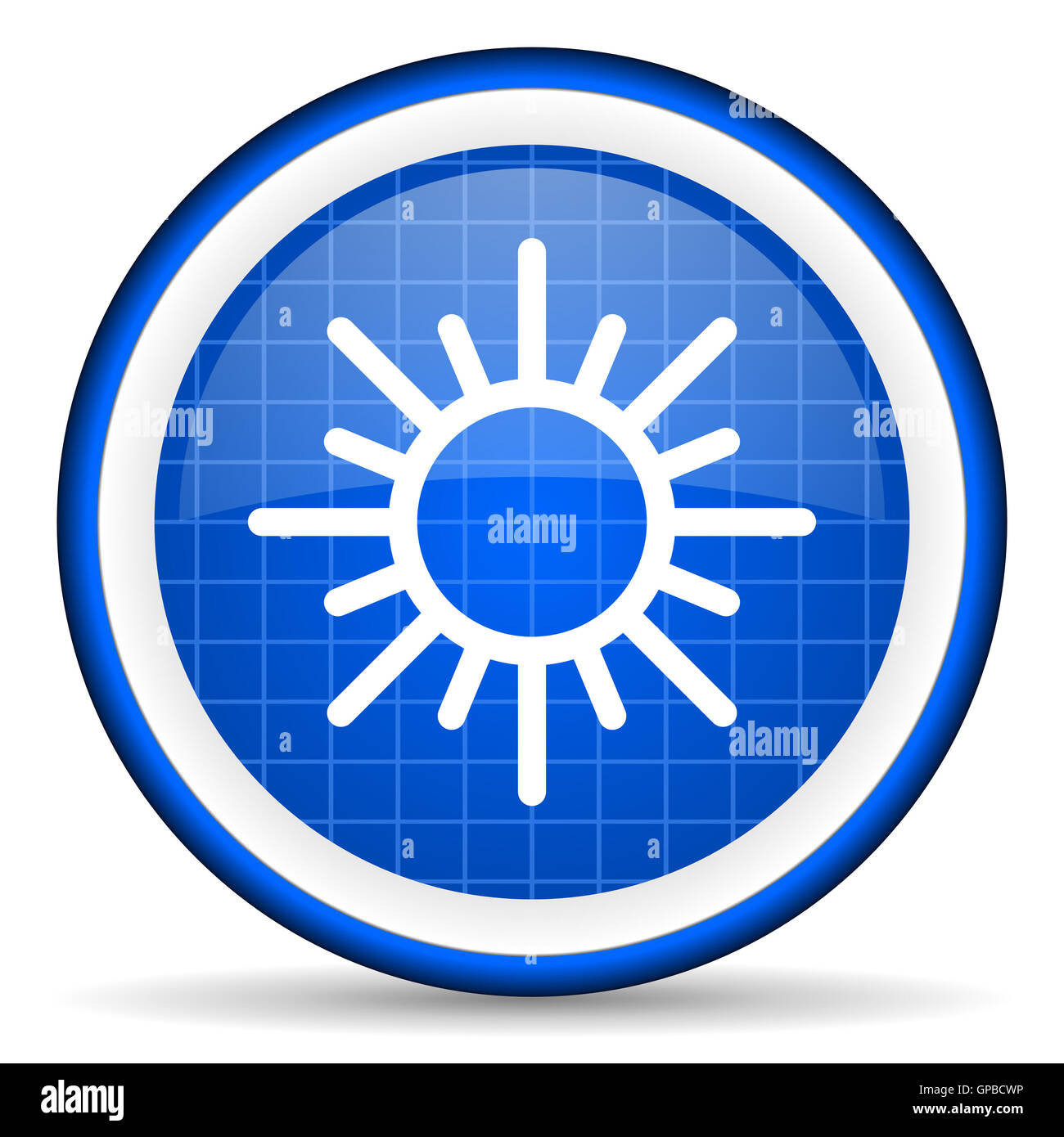 sun blue glossy icon on white background Stock Photo - Alamy
