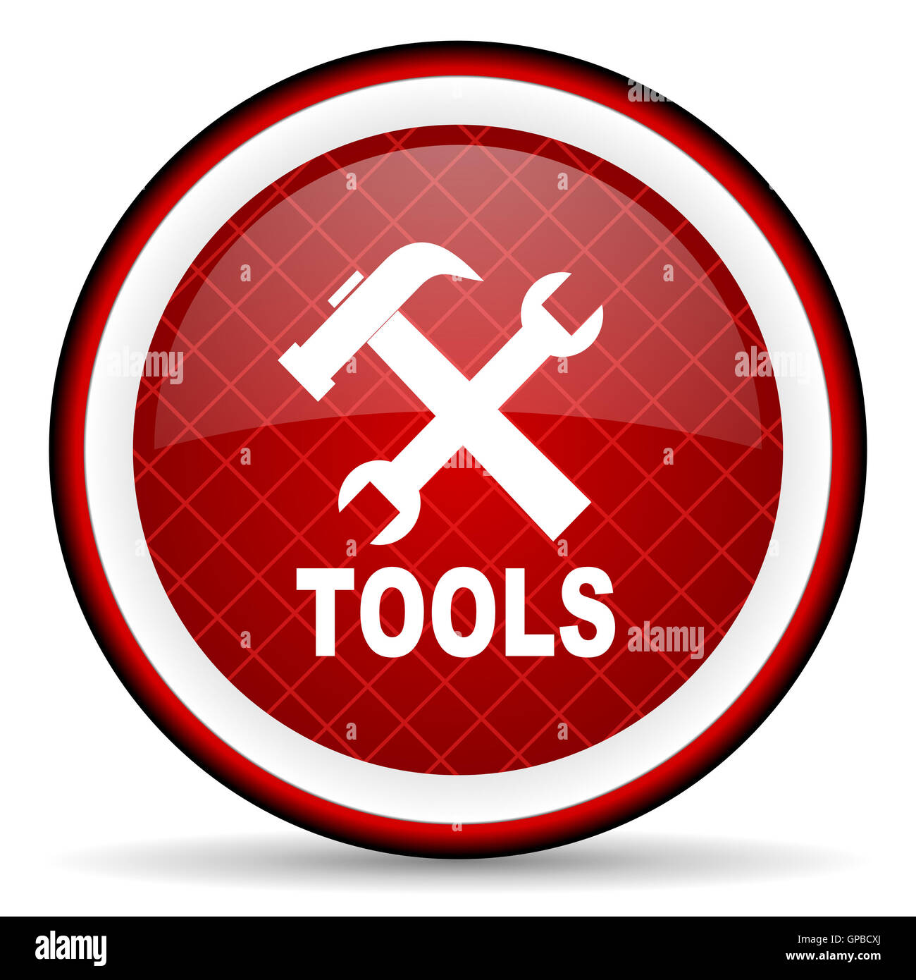 tools red glossy icon on white background Stock Photo - Alamy