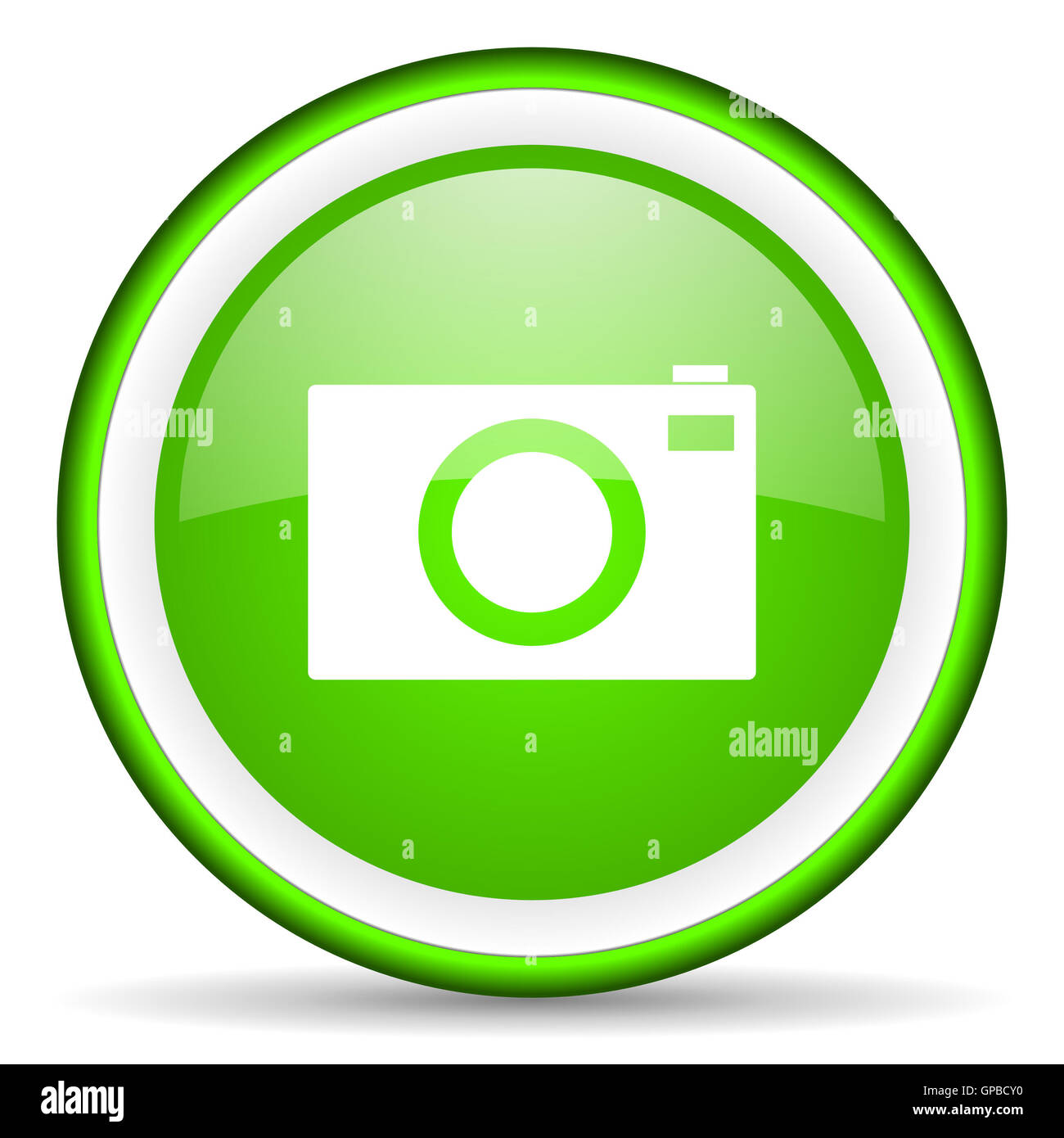 camera green glossy icon on white background Stock Photo - Alamy