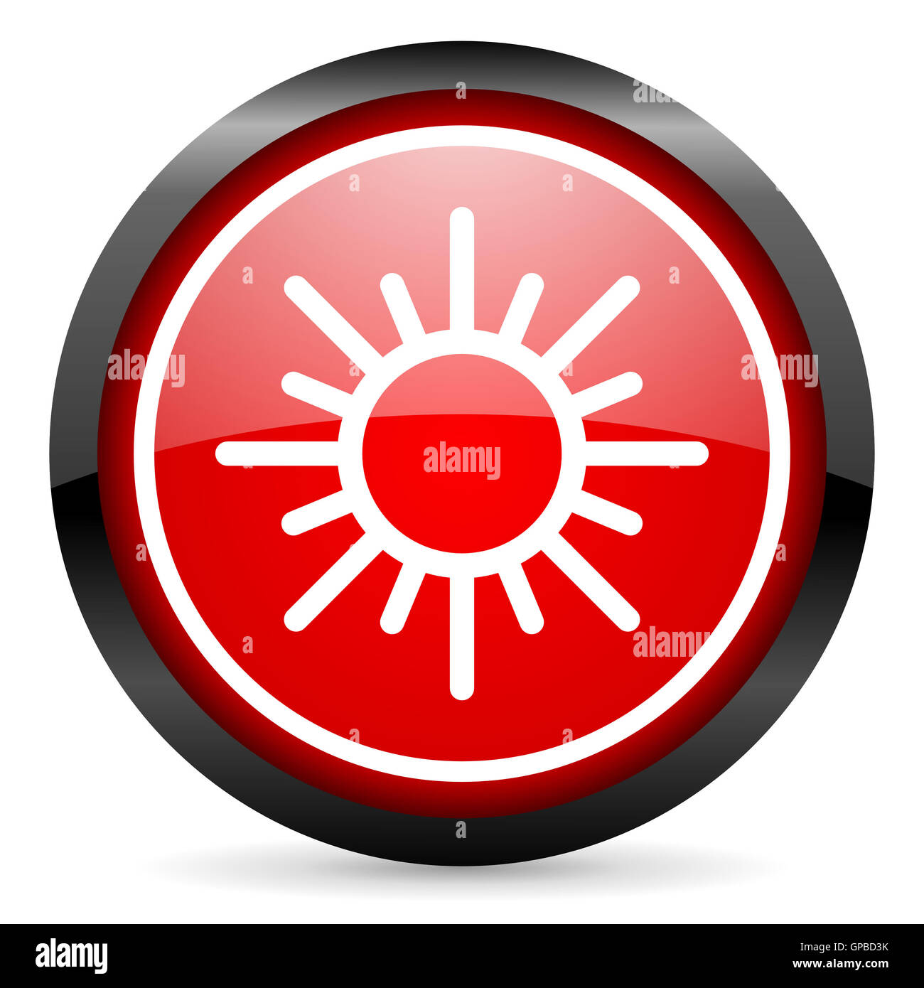 sun round red glossy icon on white background Stock Photo - Alamy