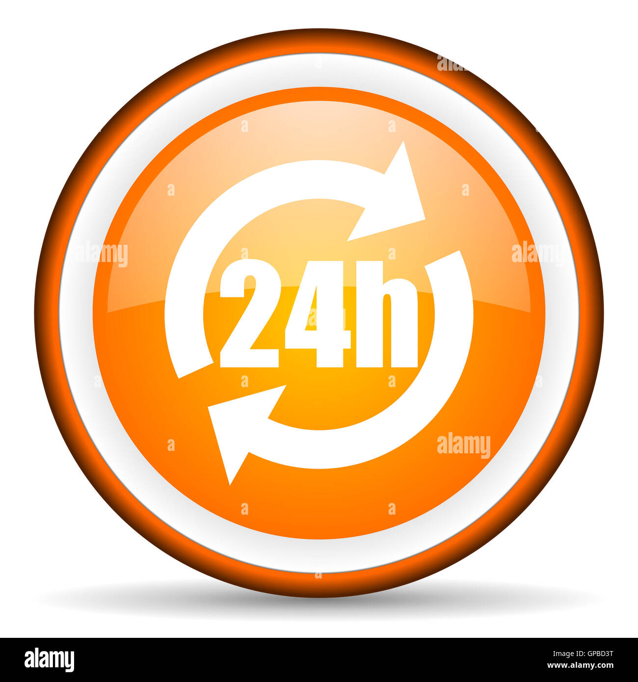 24h orange glossy circle icon on white background Stock Photo - Alamy