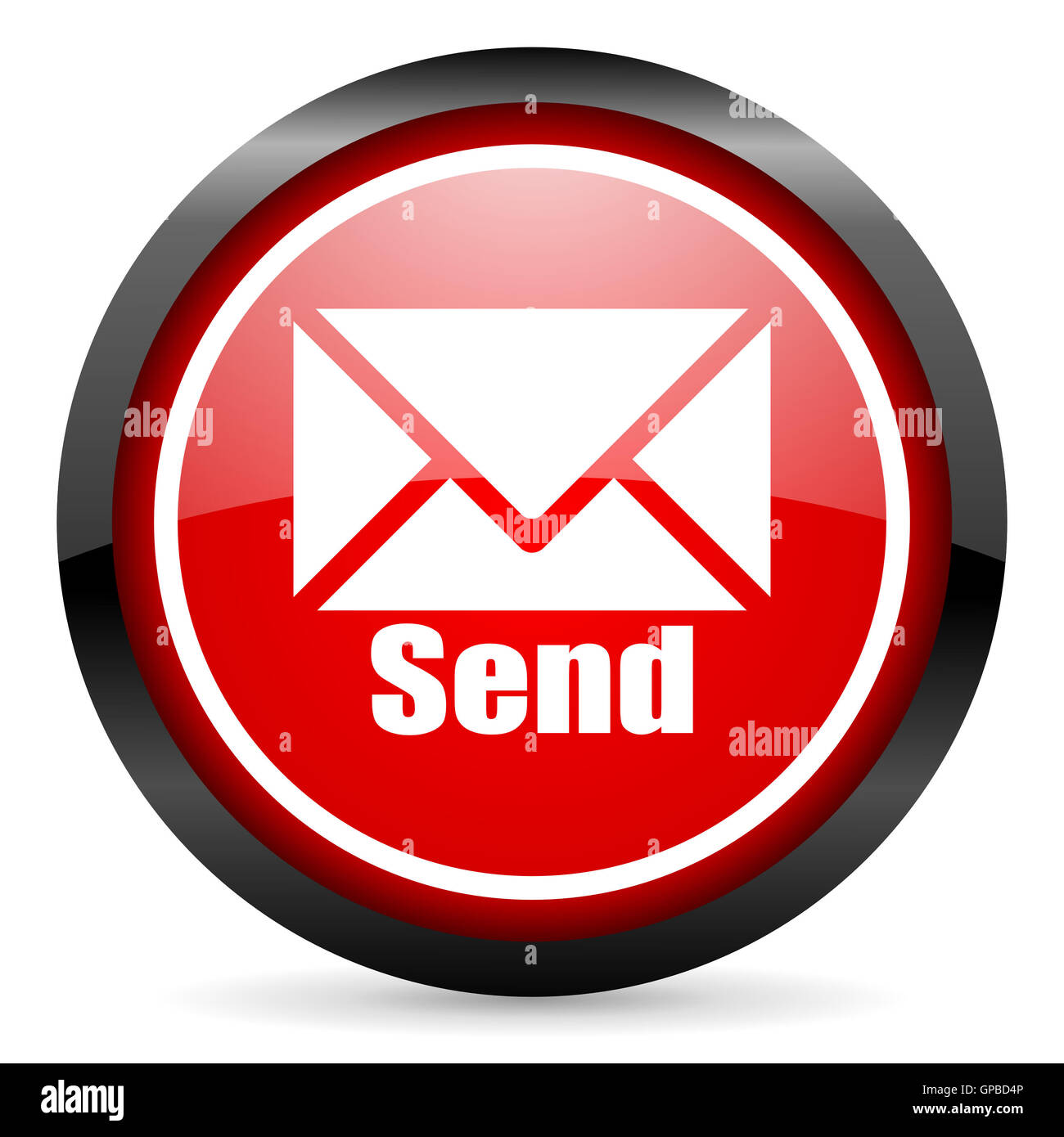 send round red glossy icon on white background Stock Photo - Alamy