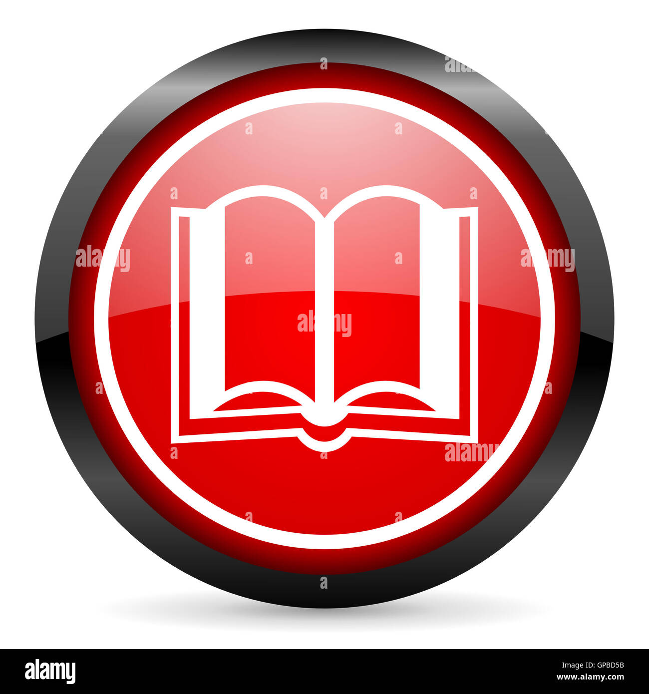 book round red glossy icon on white background Stock Photo - Alamy