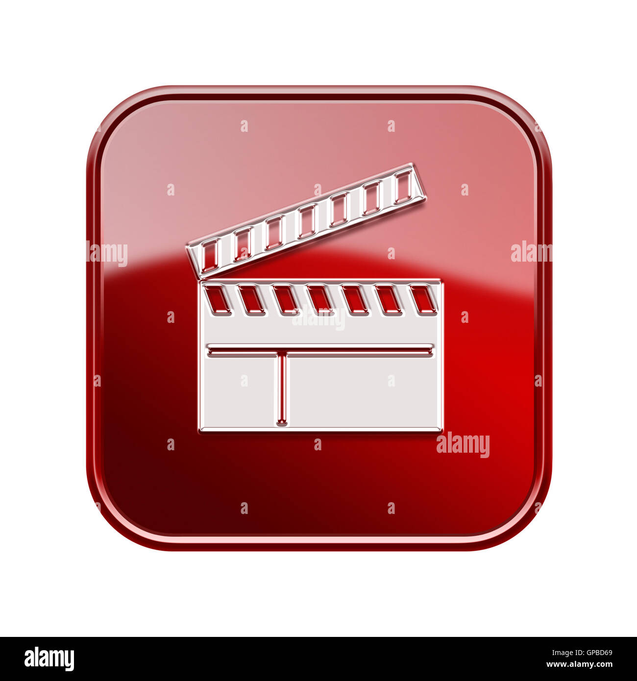 movie clapper board icon glossy red, isolated on white backgroun Stock ...