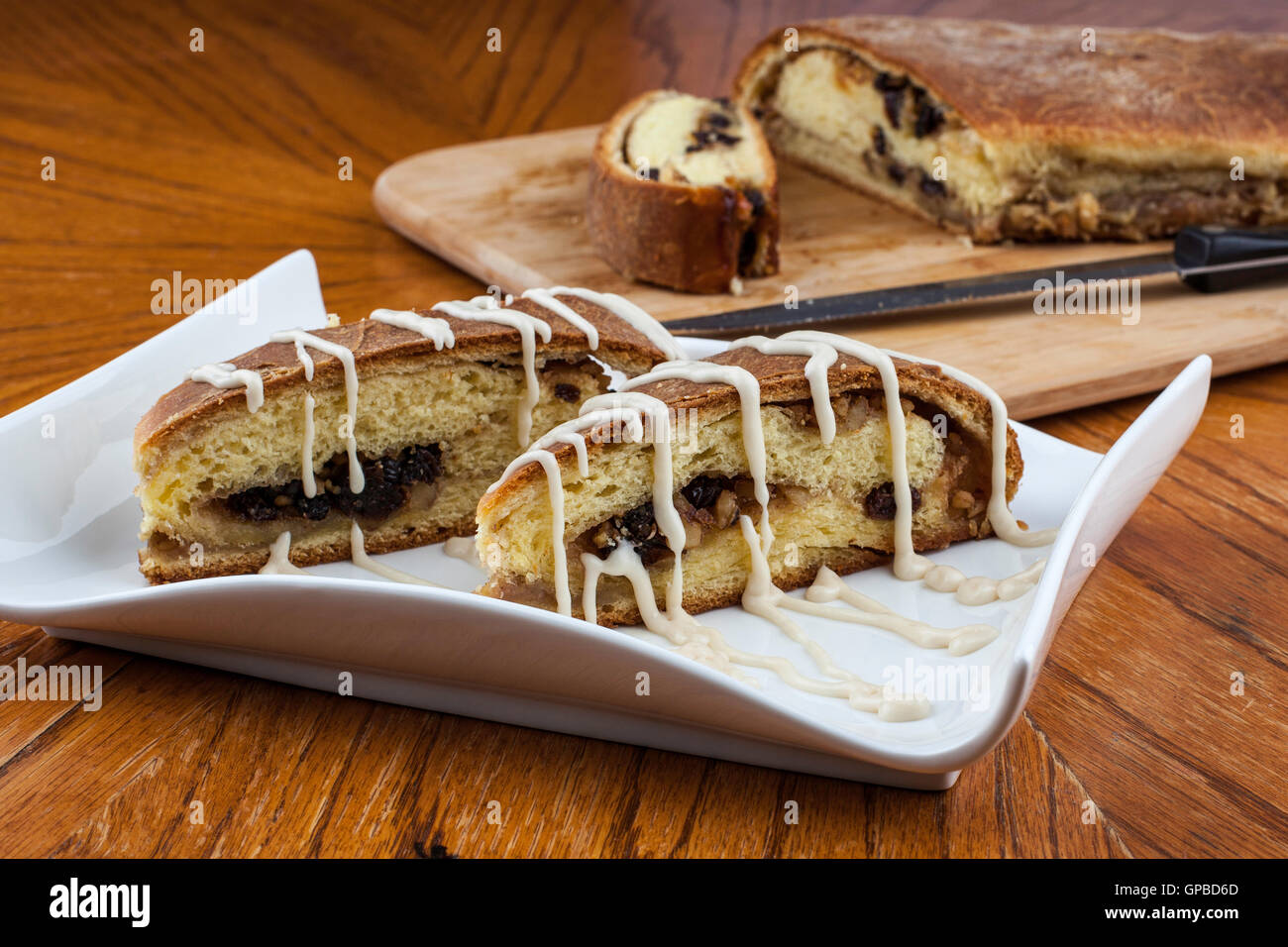 Iced raisin nut bread Stock Photo - Alamy