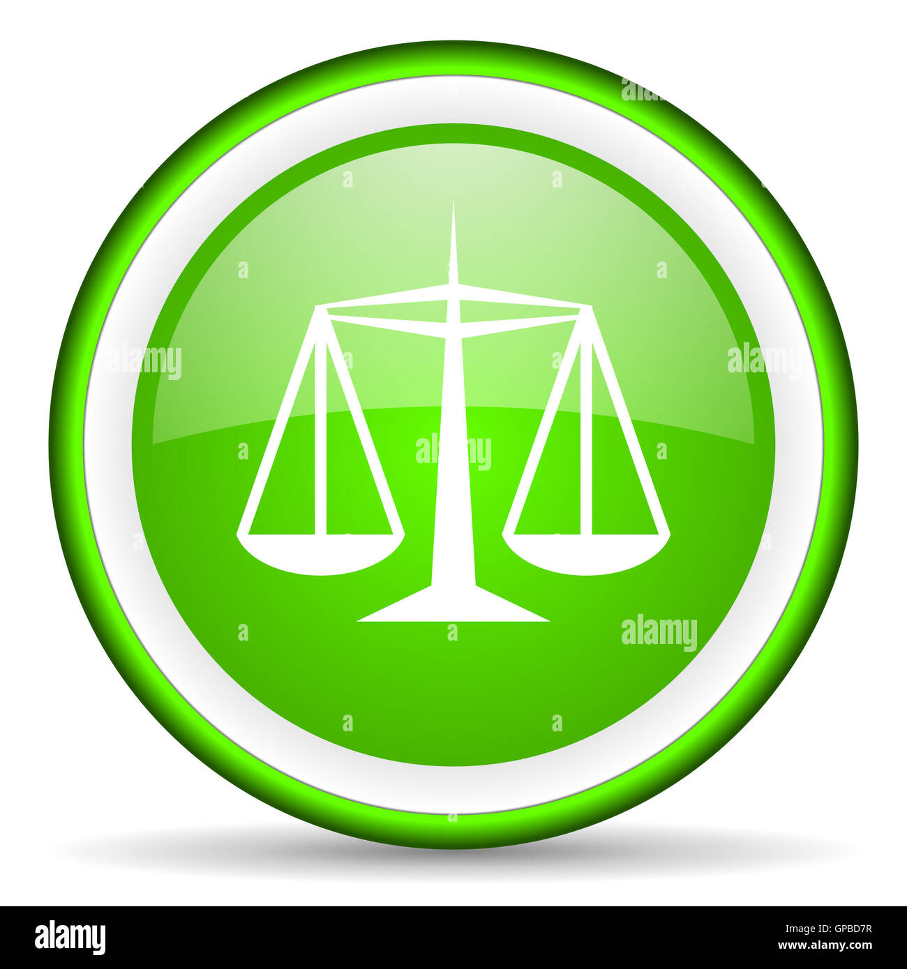justice green glossy icon on white background Stock Photo - Alamy