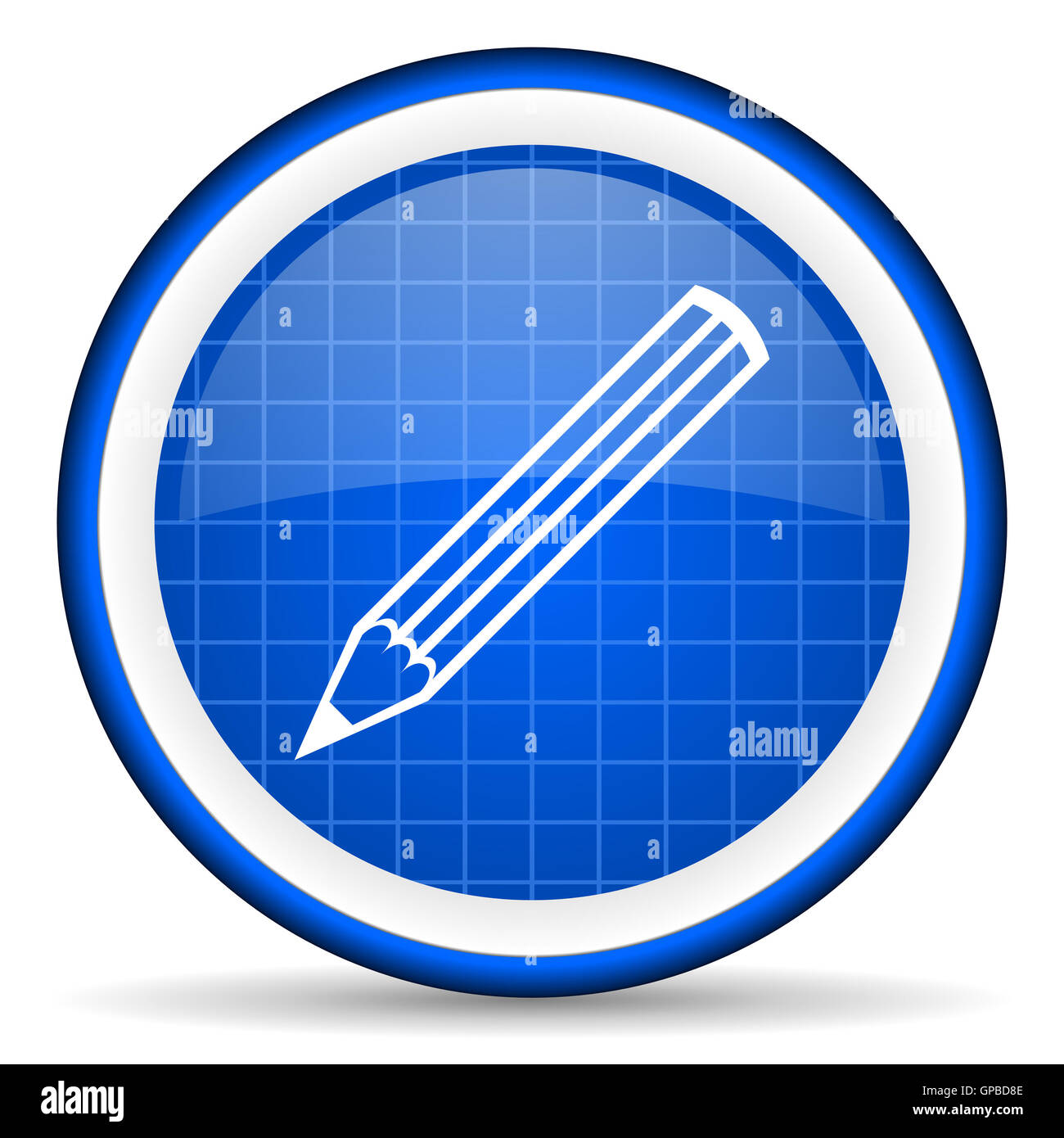 pencil blue glossy icon on white background Stock Photo - Alamy