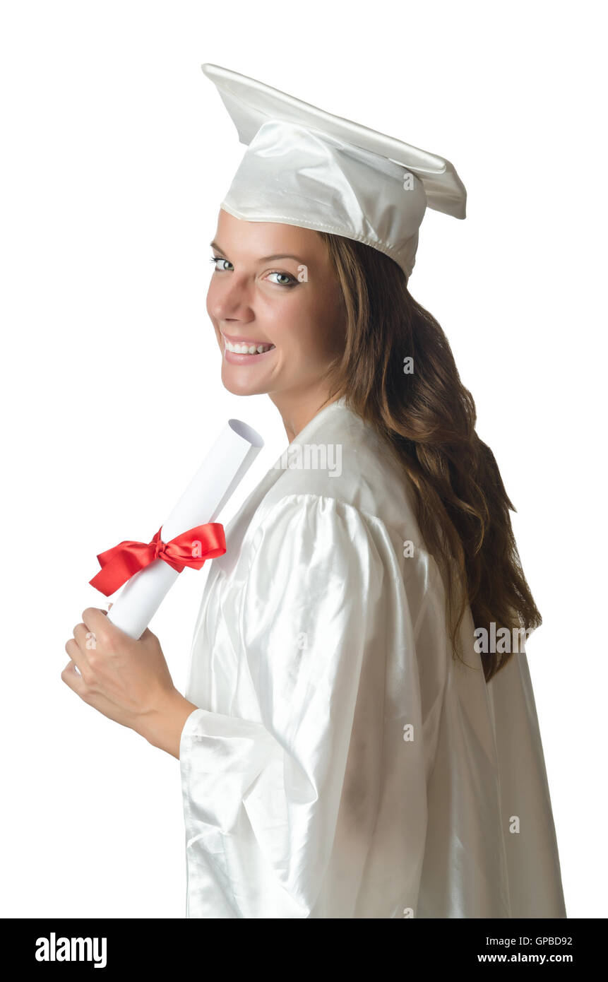 Young student with diploma on white Stock Photo - Alamy