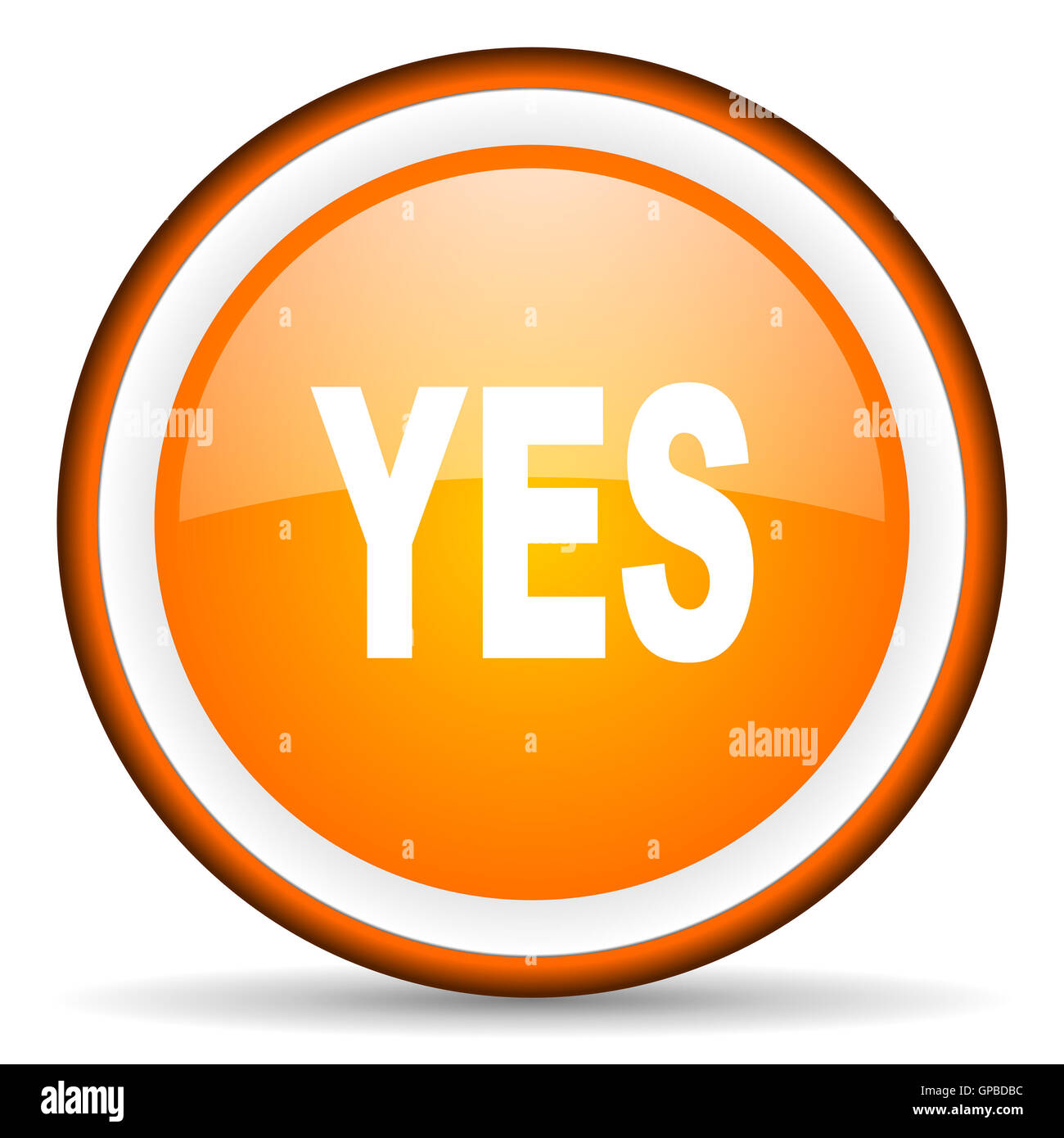 yes orange glossy circle icon on white background Stock Photo - Alamy