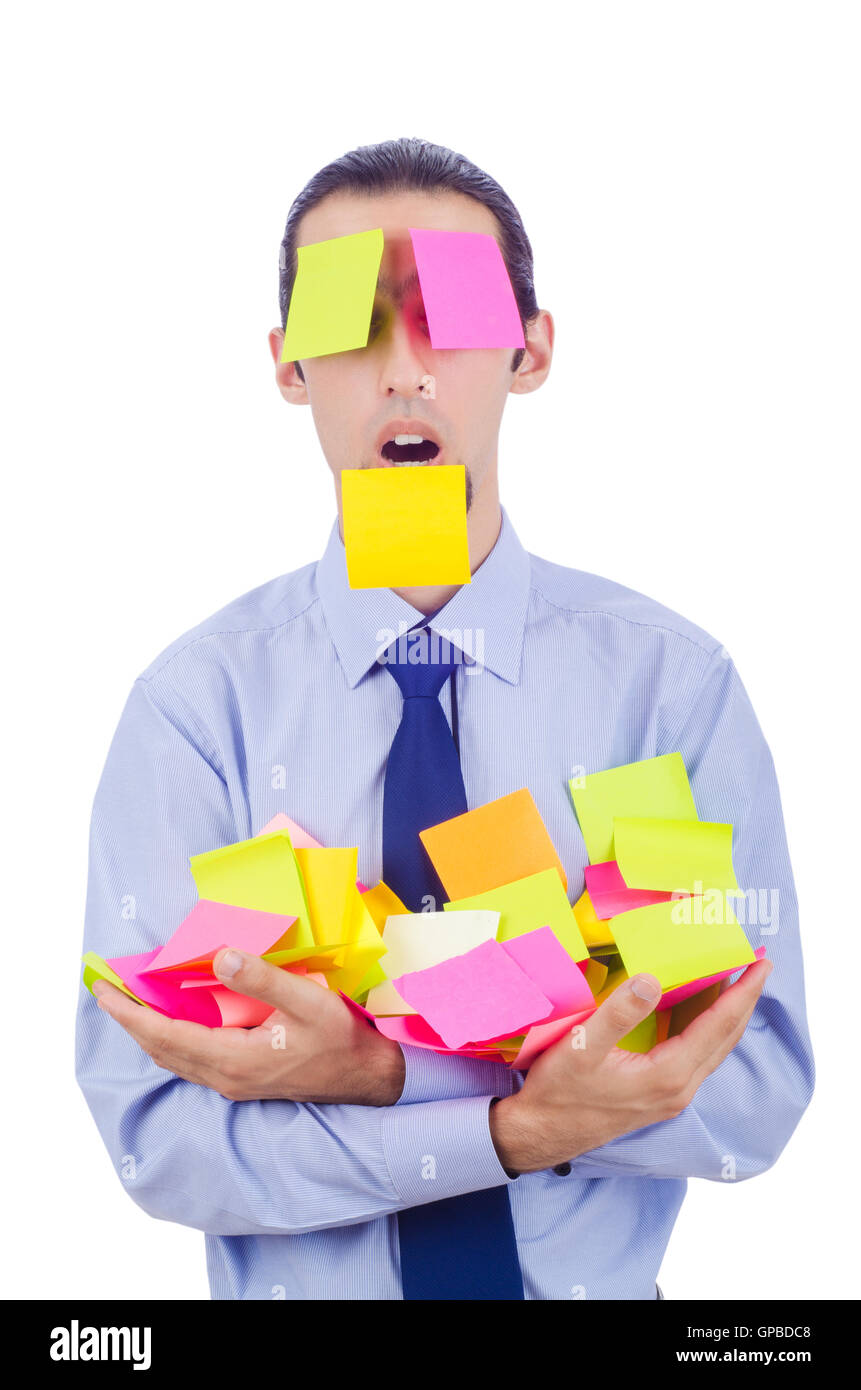 Man with lots of reminder notes Stock Photo - Alamy