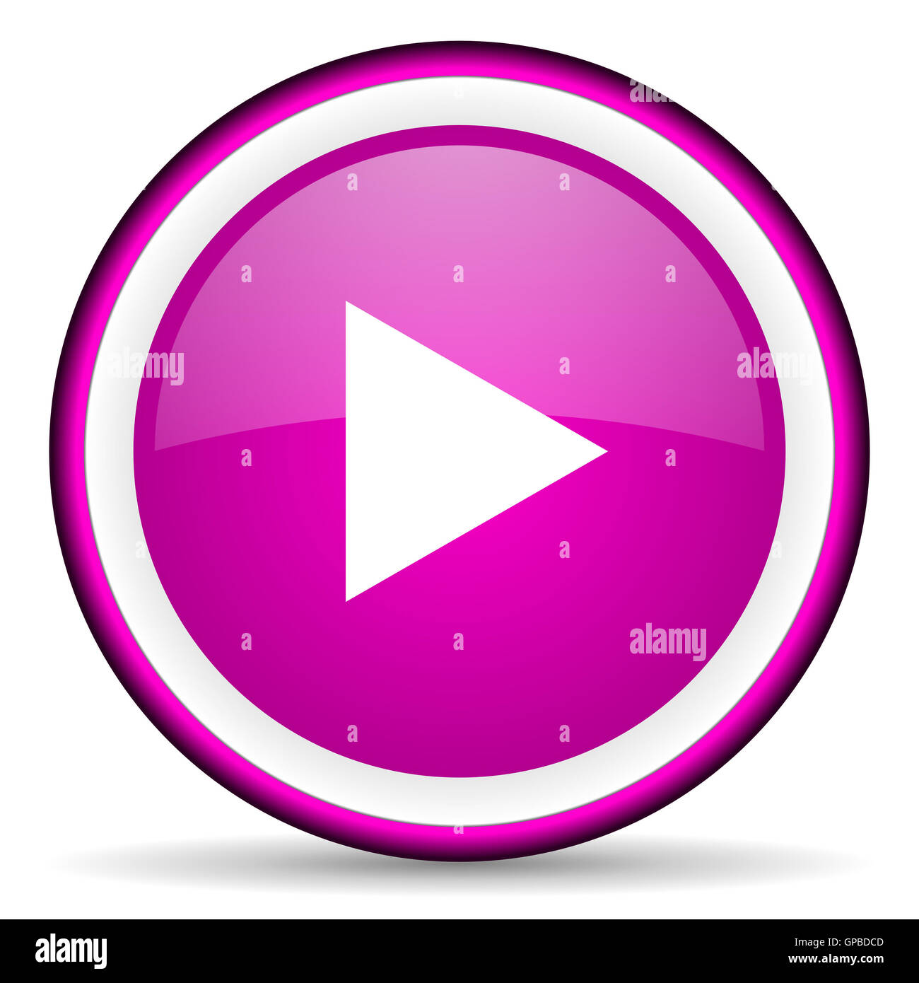 play violet glossy icon on white background Stock Photo - Alamy