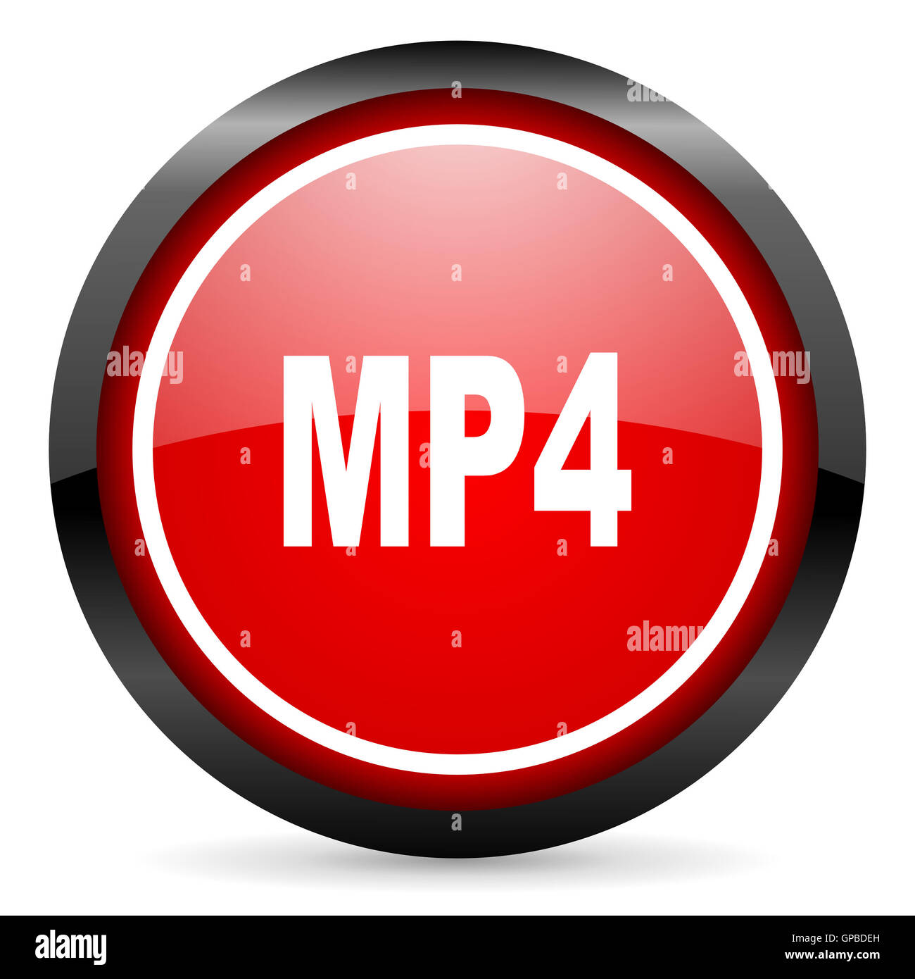 mp4 round red glossy icon on white background Stock Photo - Alamy