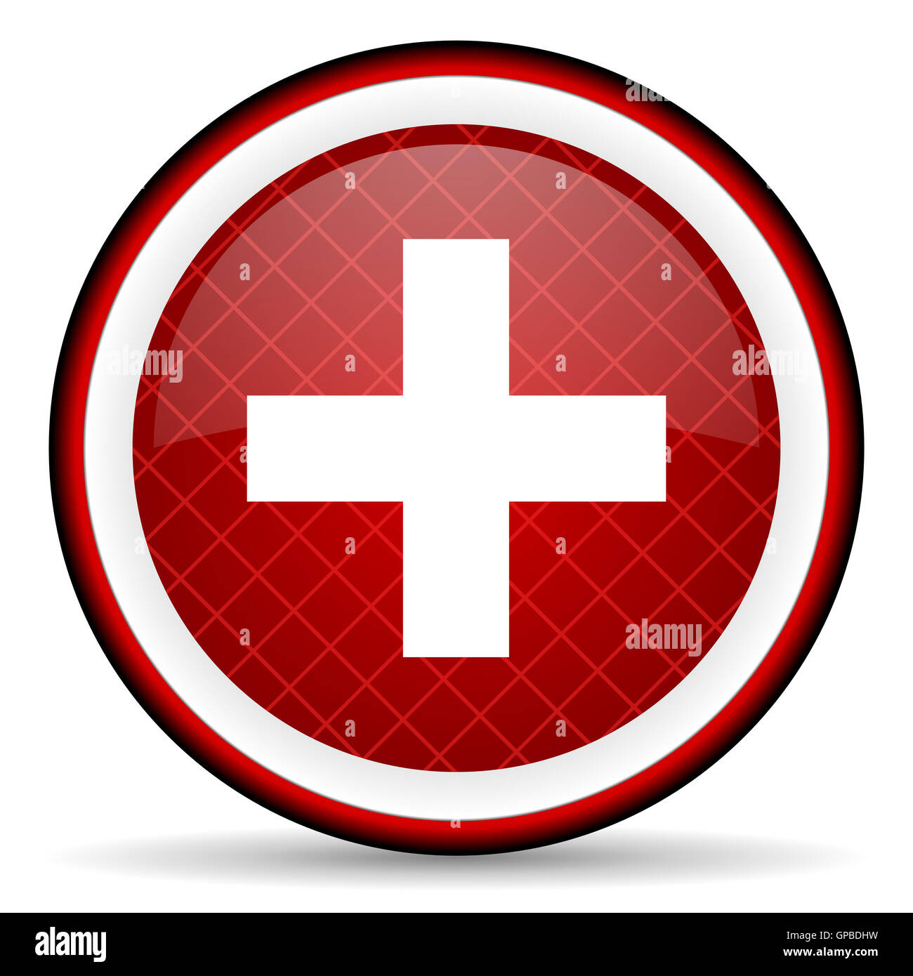 emergency red glossy icon on white background Stock Photo - Alamy