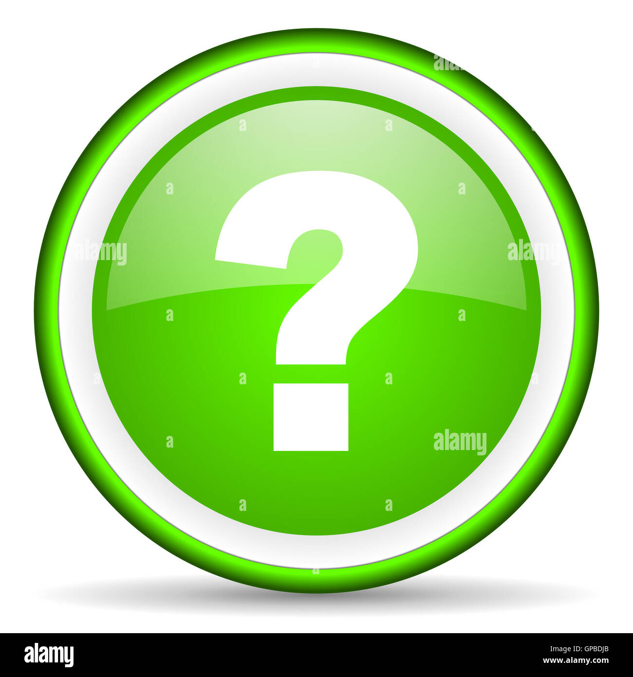 question mark green glossy icon on white background Stock Photo - Alamy
