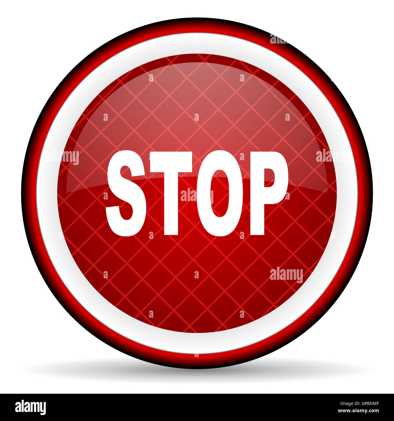 stop red glossy icon on white background Stock Photo - Alamy
