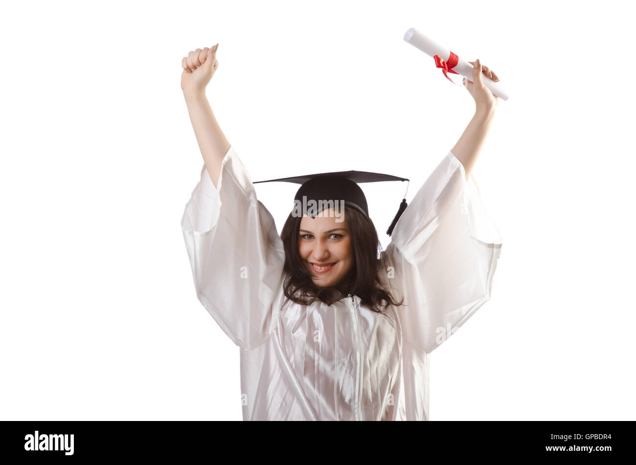 Graduate with diploma on white Stock Photo - Alamy