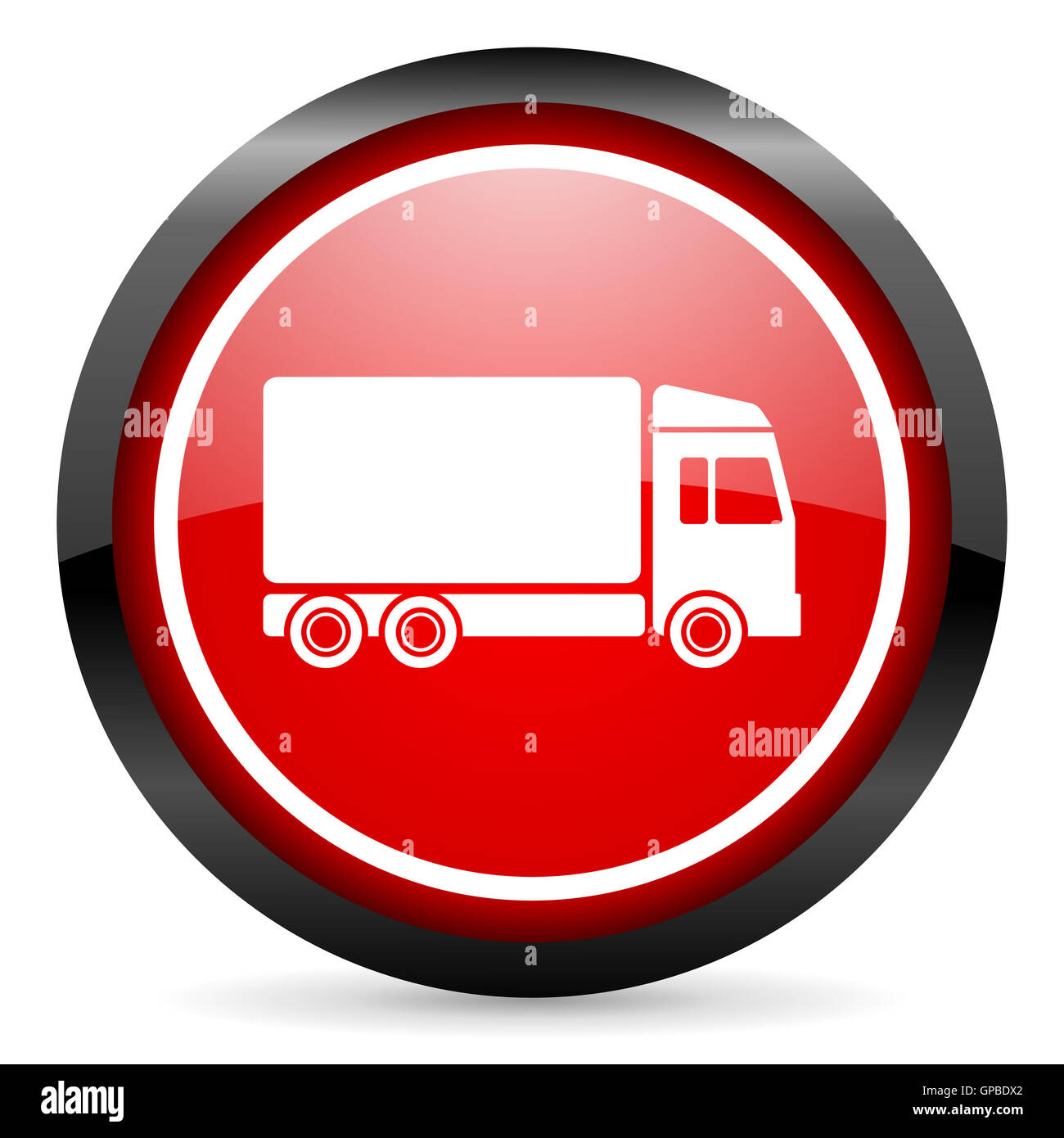 delivery round red glossy icon on white background Stock Photo - Alamy