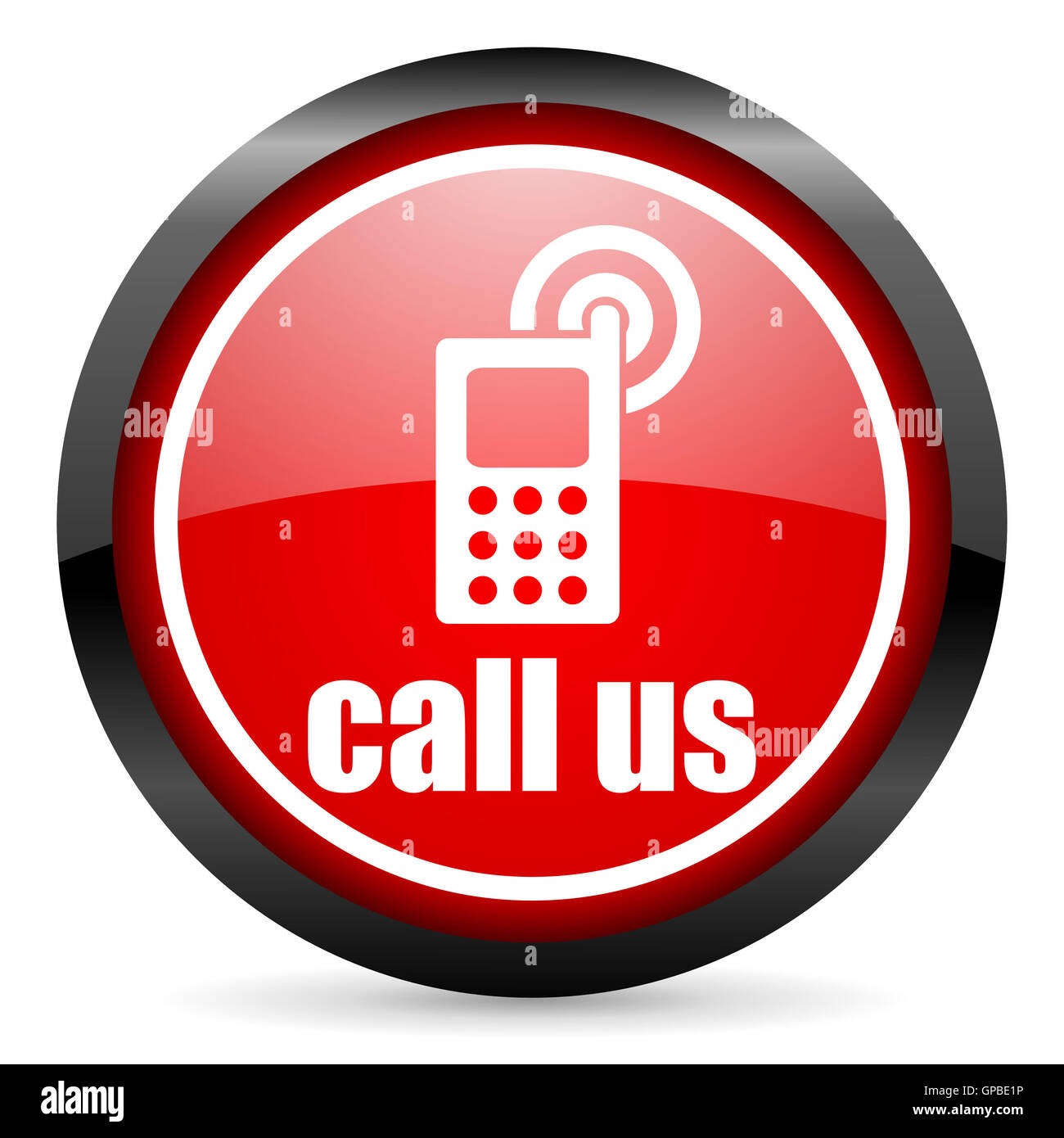 call us round red glossy icon on white background Stock Photo - Alamy