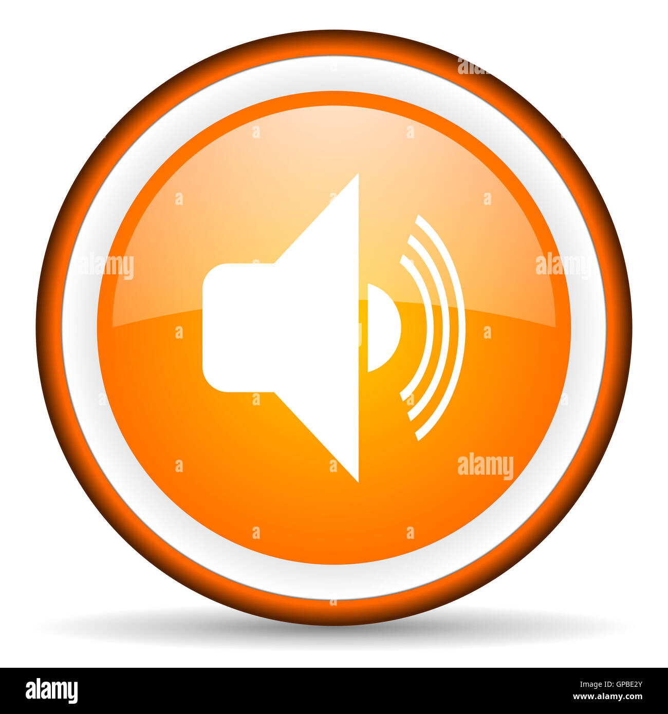 volume orange glossy circle icon on white background Stock Photo - Alamy