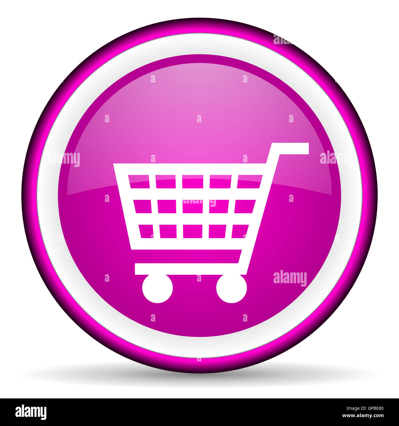 shopping cart violet glossy icon on white background Stock Photo - Alamy