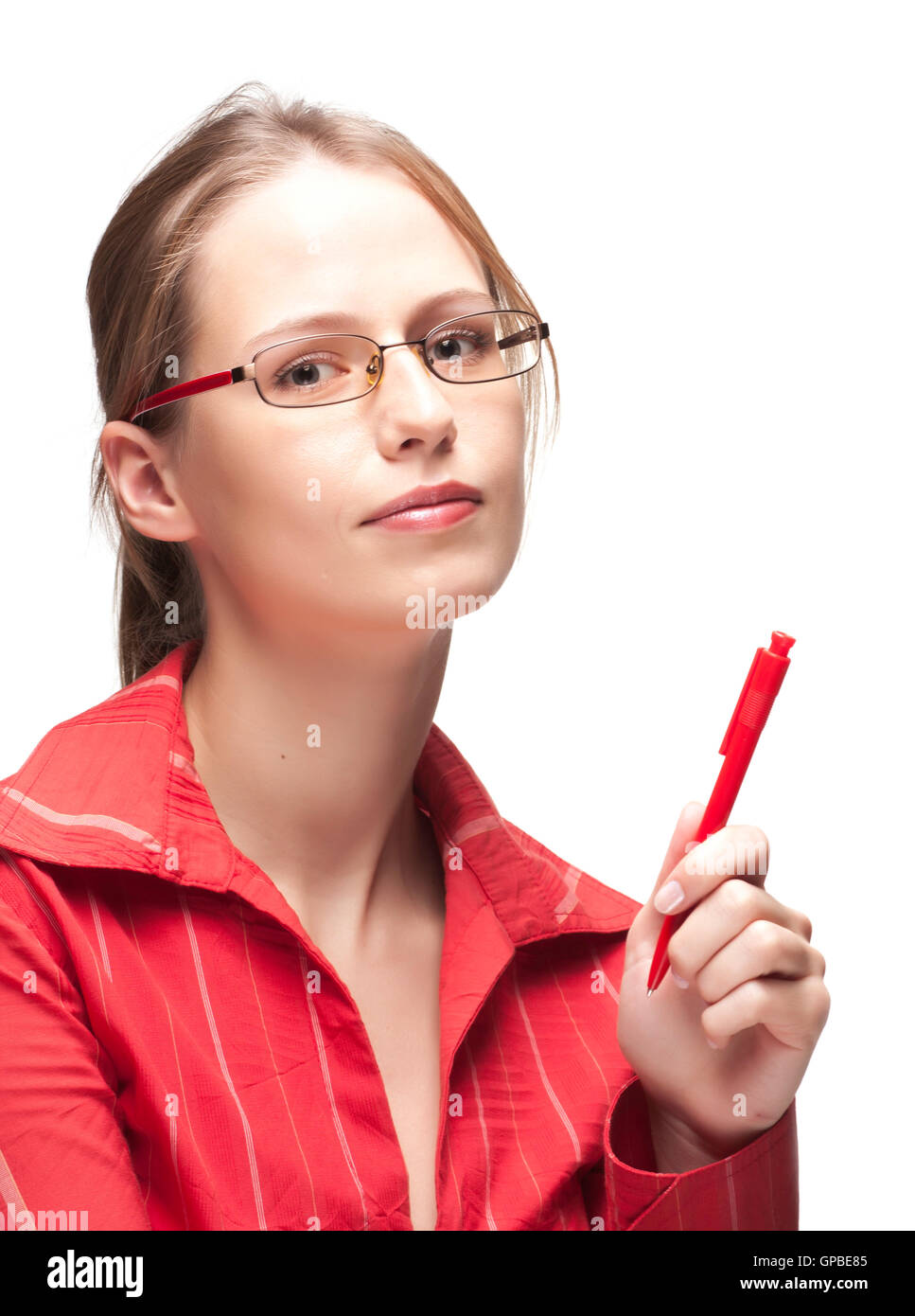 Young woman with pen Stock Photo - Alamy