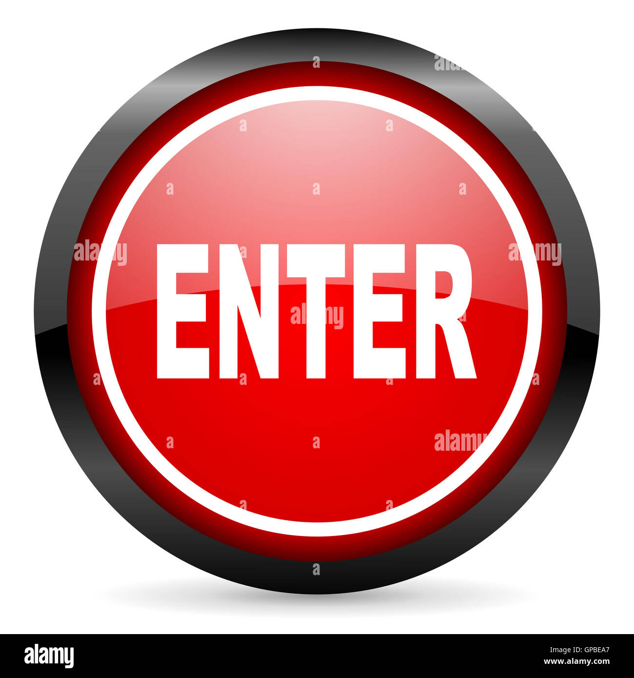 enter round red glossy icon on white background Stock Photo - Alamy