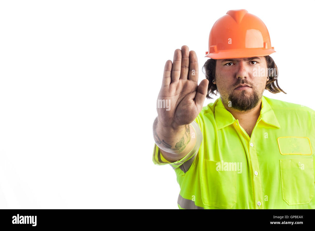 Construction Worker with hand out Stock Photo - Alamy